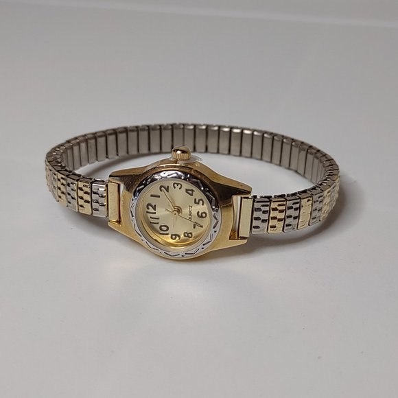 Accessories | Pretty Two Tone Metal Stretch Band Watch | Poshmark